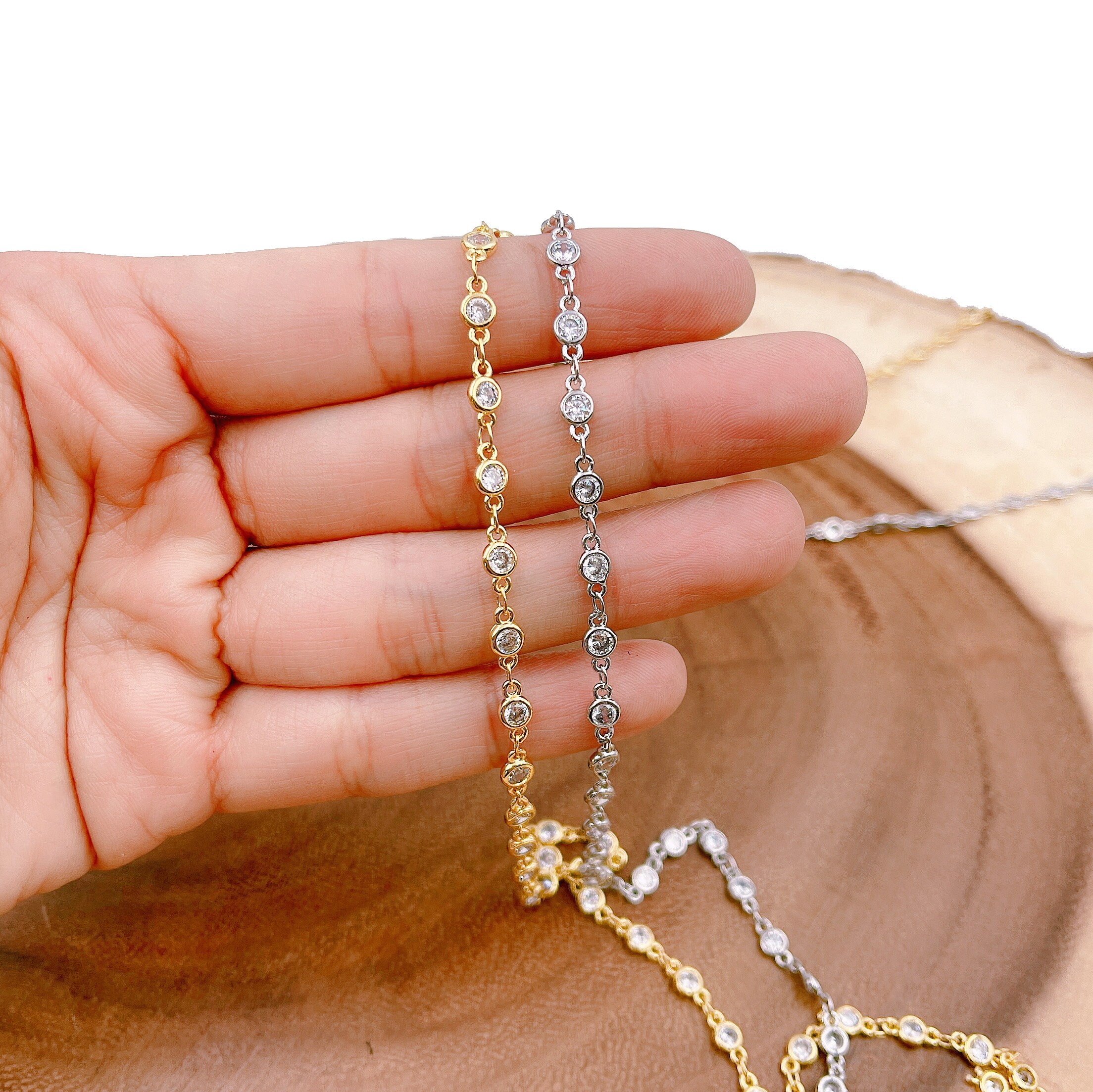 18k Gold Chain Round CZ Chain by Foot Bulk Chain By Foot | Etsy