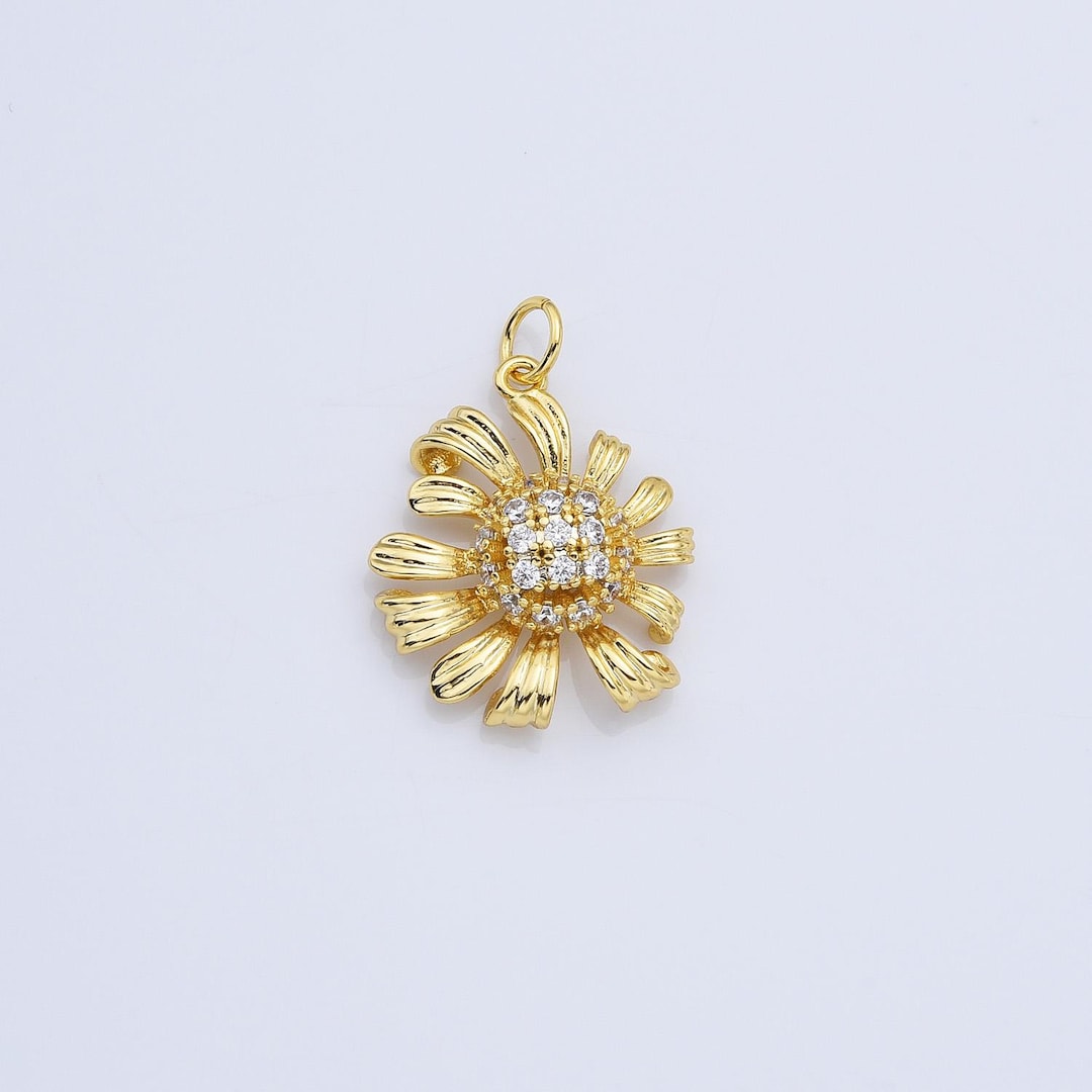 Dainty Daisy Jasmine Charm, Gold Filled Flower Pendant, Sunflower Charm ...