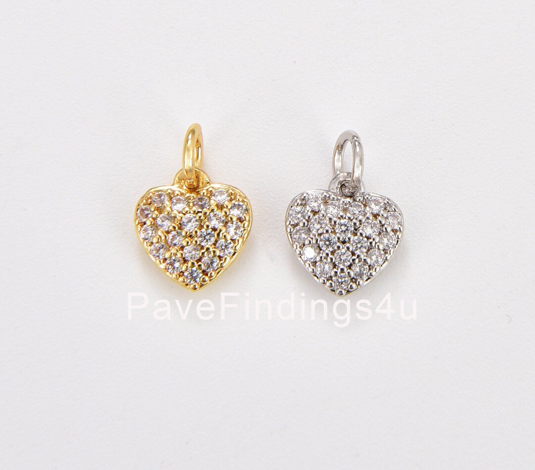 Gold Heart Charm Pendant, CZ Micro Pave Heart Charm for Necklace ...