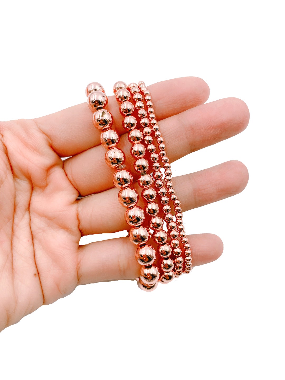 Rose Gold Beaded Bracelet High-quality Rose Gold Bead Stretch Bracelet ...