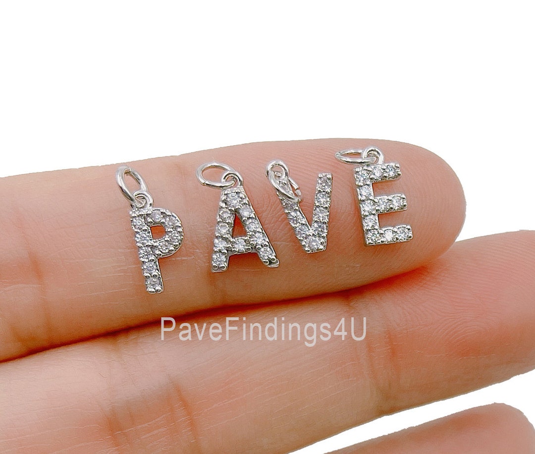 Personalized Initial Charm Initial Pendant, Letter Charm, Micro Pave ...