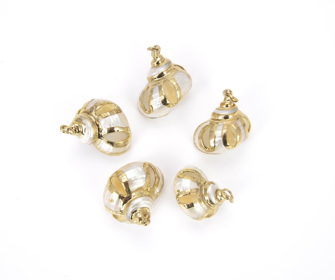 Natural Hermit Crab Shell 14K Gold Charm Pendant, Seashell Charm, Sea ...