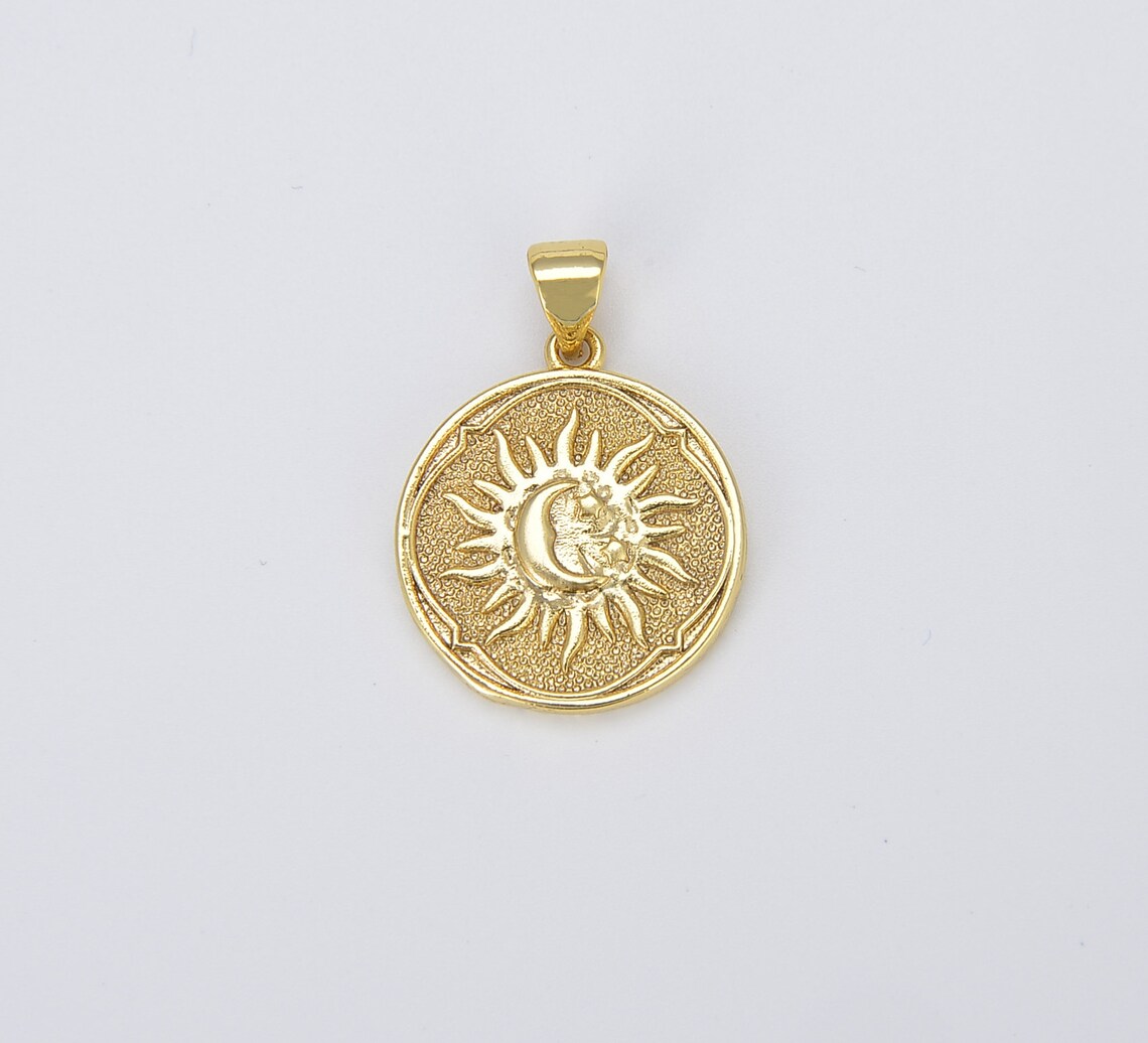 18K Gold Sun and Moon Charm Celestial Sunshine Charm - Etsy