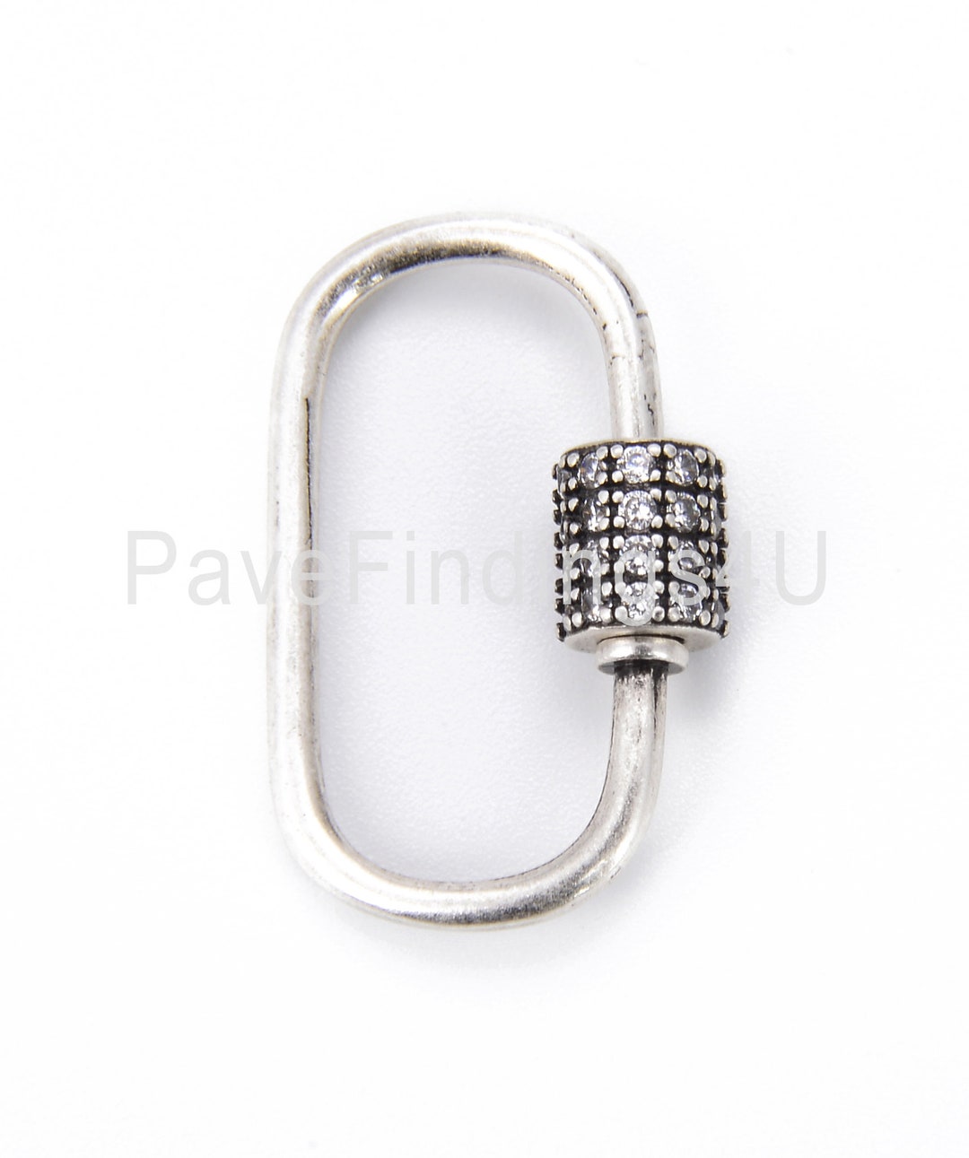 Interlocking Oval Shape Clasp, Antique Silver Oval Screw Clasp CZ Micro ...