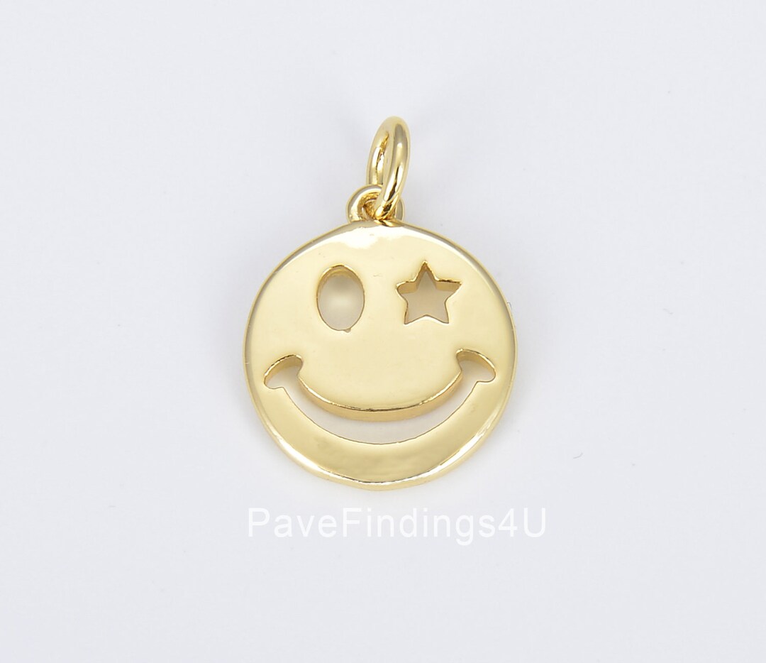 Gold Filled Happy Face Charm, Gold Emoji Charm Star Smile Charm Pendant ...