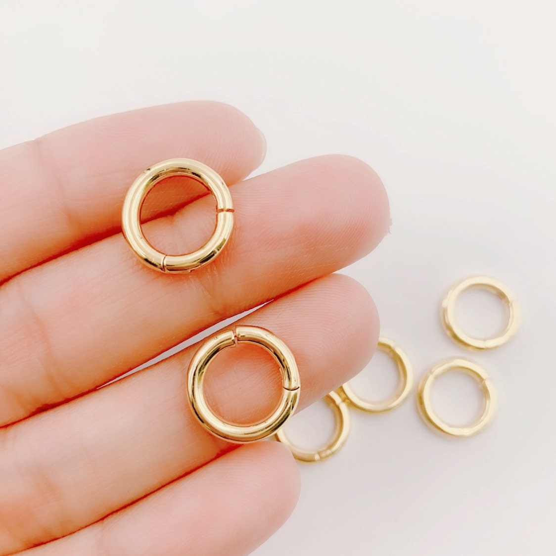 1x Dainty Gold Spring Gate Ring, Push Gate Ring, 13mm Round Circle Ring ...
