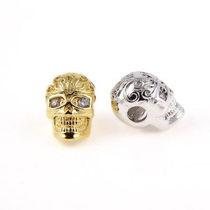 Skull Head Beads, Skeleton Charm, Golden Skull, CZ Micro Pave Skull ...