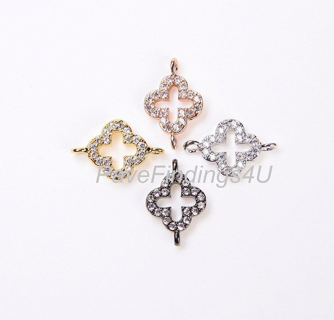 Mini Quatrefoil CLOVER Connector, Micro Pave CZ Clover Link Charm,gold ...