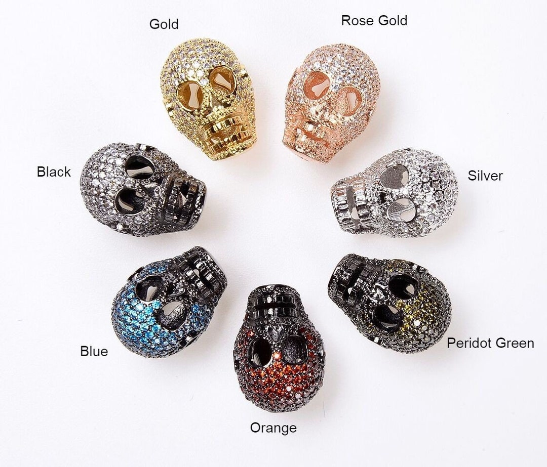 Skull Head Beads, Skeleton Charm, Golden Skull, CZ Micro Pave Skull ...