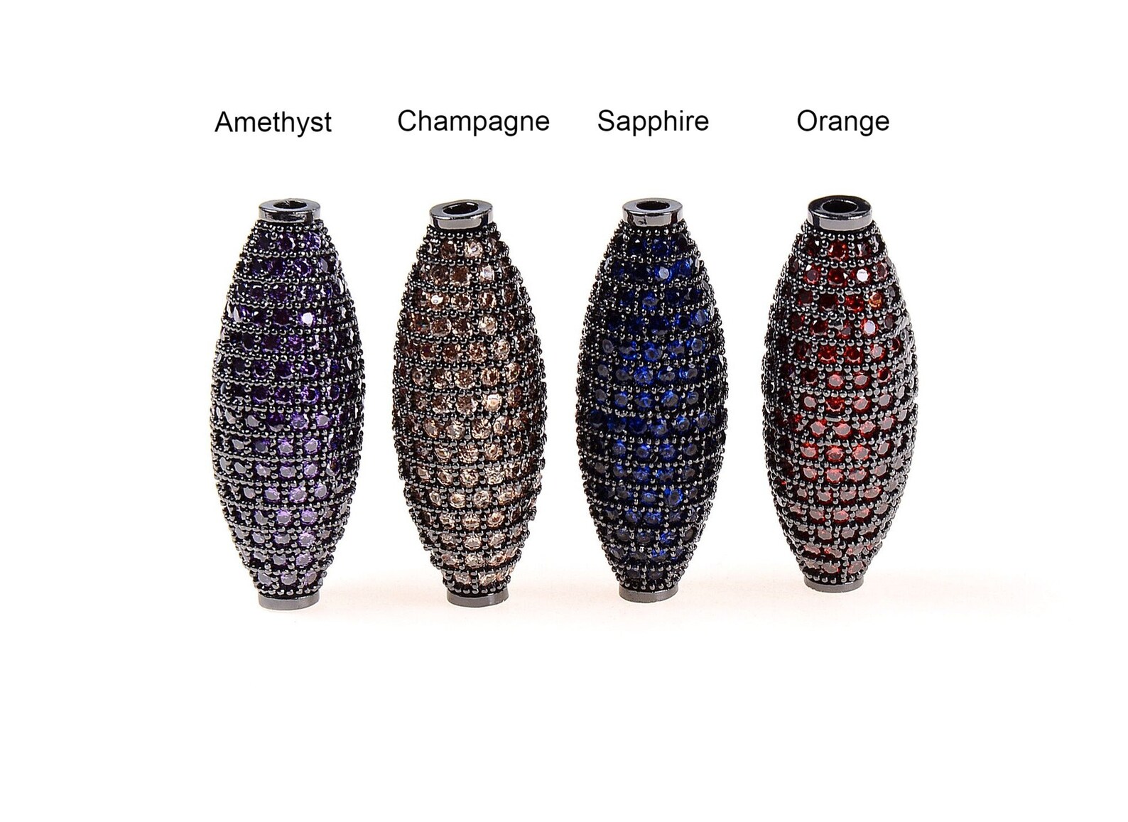 Oval Spacer Beads, Oval Connector, Round Shape Beads, CZ Micro Pave ...