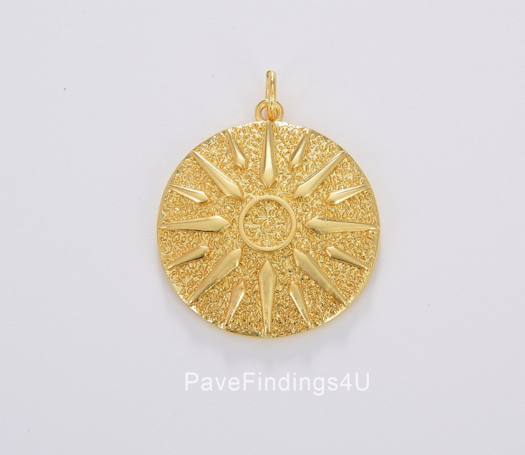Sun Ray Medallion Charm, Gold Filled Sun Pendant, Dainty Sunburst ...