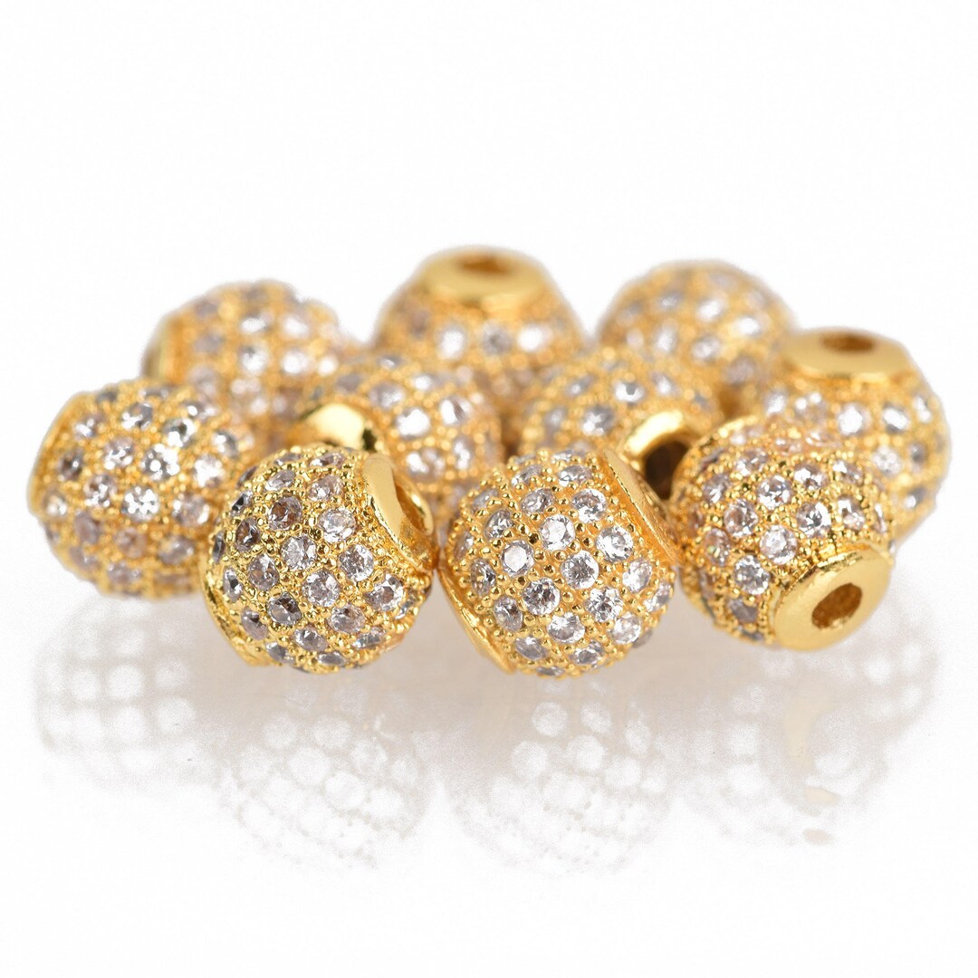 Round Ball Beads 18K Gold CZ Micro Pave Round Ball Beads Shamballa Ball ...