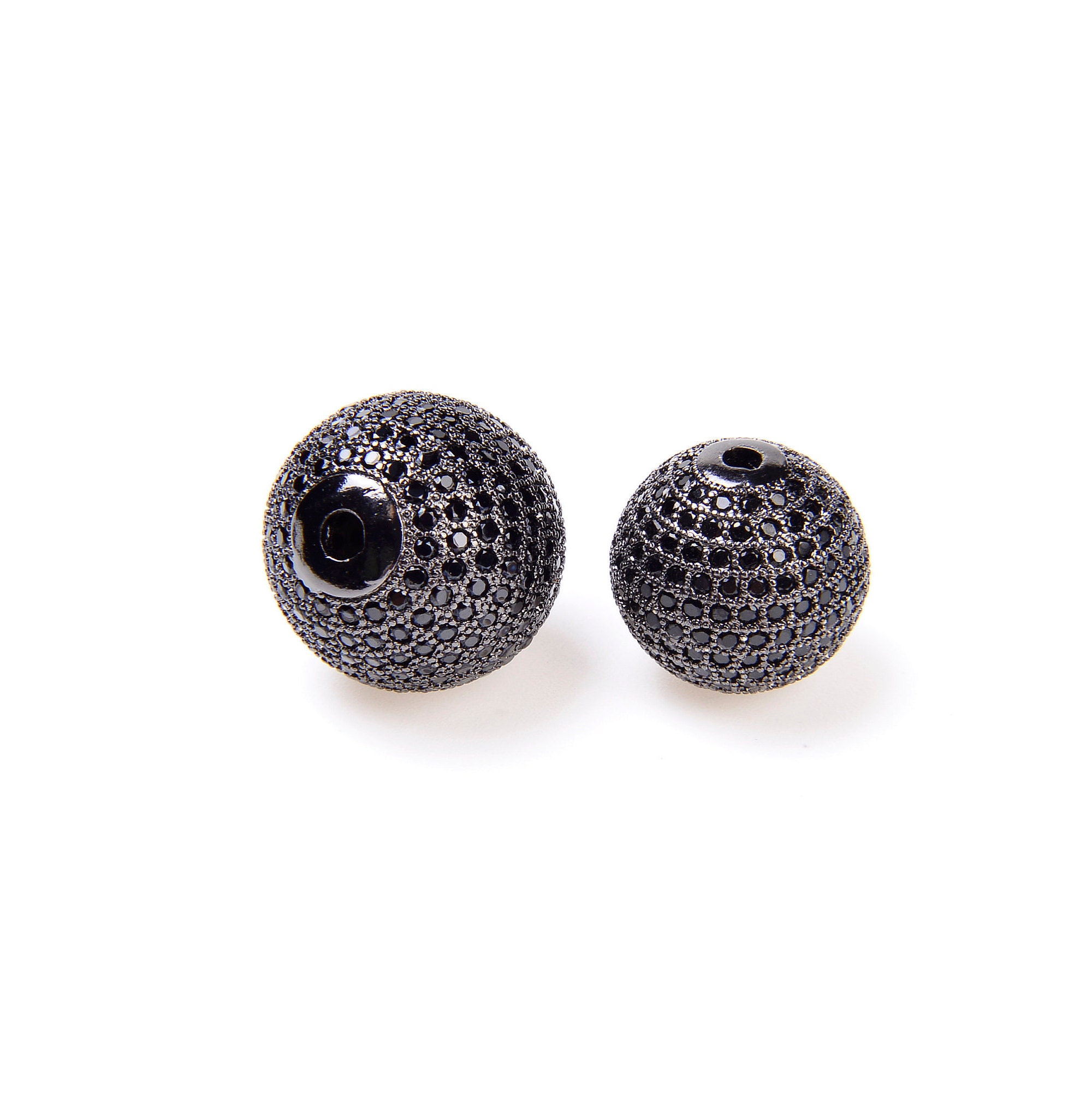 BLACK Diamond Cz Round Bead, Micro Pave Black CZ Shamballa Ball Beads ...