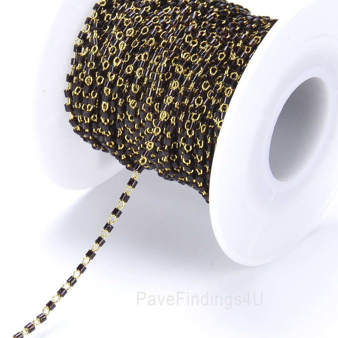 2mm Black Seed Bead Crystal Beaded Rosary Chain, 2mm Bead Wire Wrapped ...