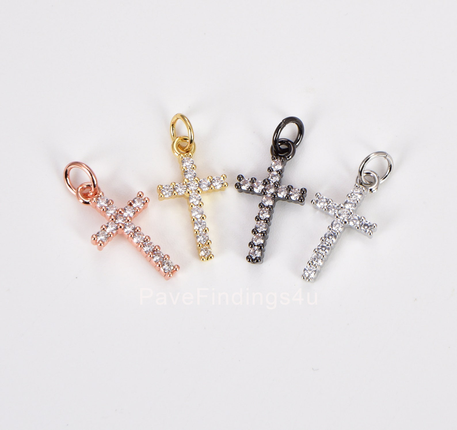 CZ Micro Pave Small Cross Charms 18K Gold Tiny Cross - Etsy