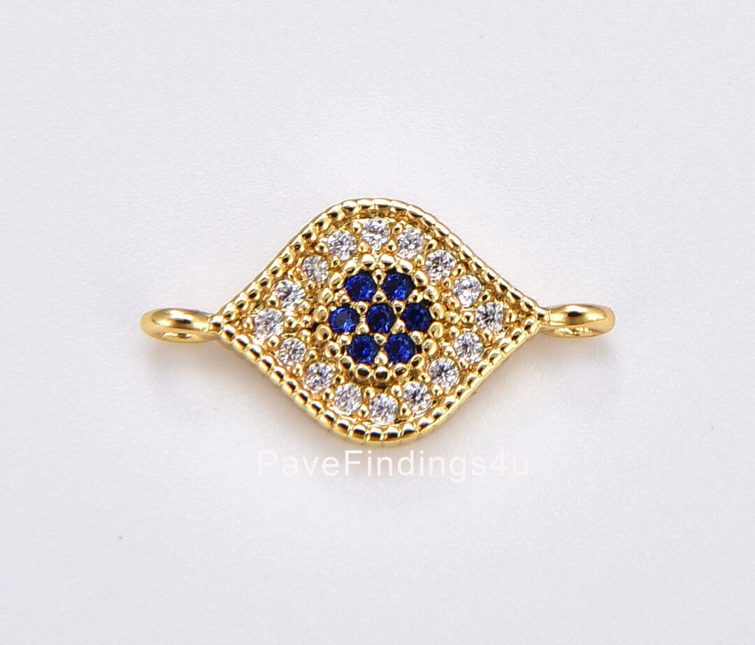 Evil Eye Connector, 18K Gold Micro Pave CZ Evil Eye Link, Protection ...
