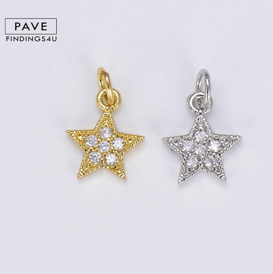 Star Charm, 18K Gold Mini Star Cubic Zirconia Bracelet Necklace Pendant ...
