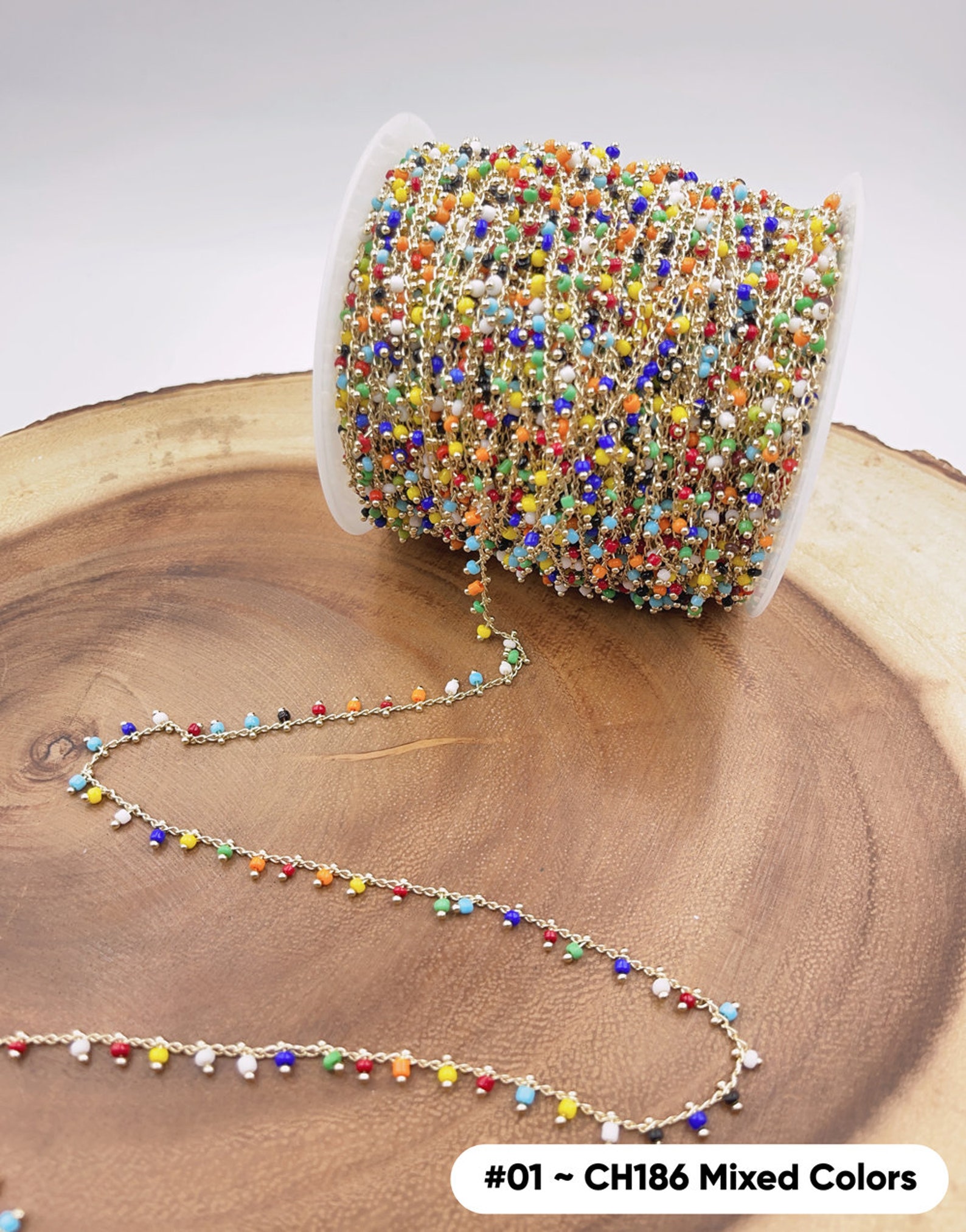 18K Crystal Seed Beads, Multi-color Bead Chains, Crystal Beaded Chain ...
