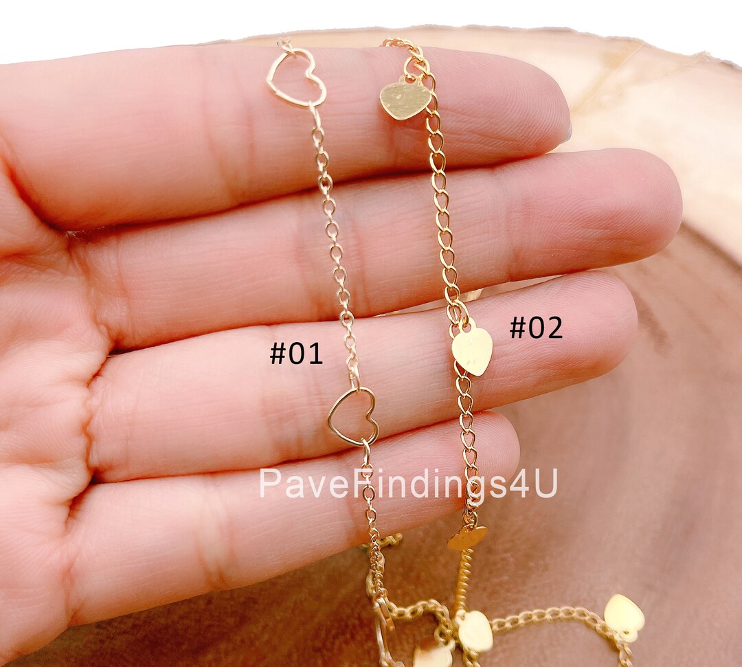 24k Shiny Gold Heart Chains , Heart Link Chains, Soldered Chains, Tiny ...