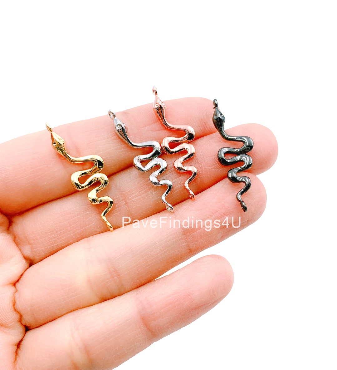 18K Gold Snake Connector, Snake Charm Connector, Serpent Charm, Pave ...
