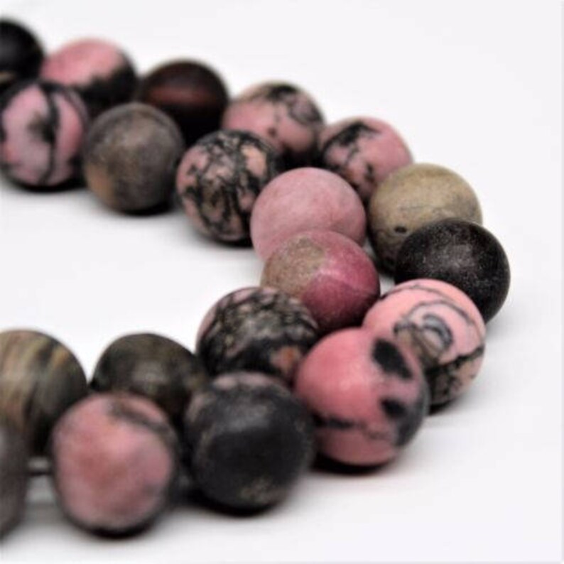 Natural Matte Rhodonite Smooth Round Bead, Matte Black Pink Gemstone ...