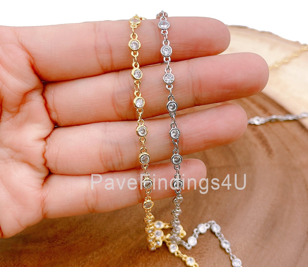 18k Gold Chain Round CZ Chain by Foot, Bulk Chain by Foot, Cubic Chains ...