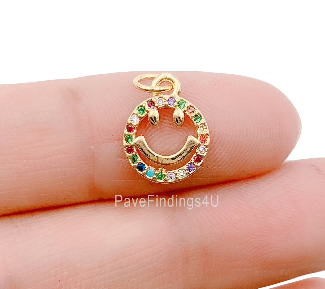 18K Gold Happy Face Charm, Gold Emoji Charm Gold Smile Charm Pendant ...