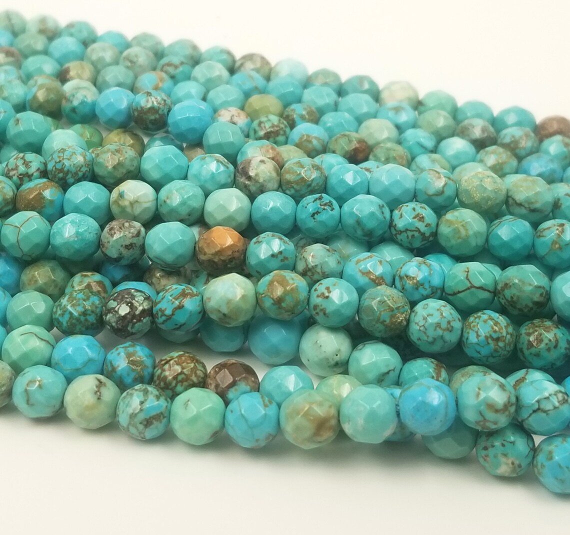 Faceted Turquoise 2mm 4mm 6mm Natural Round Beads No Heat or Treated 15 ...