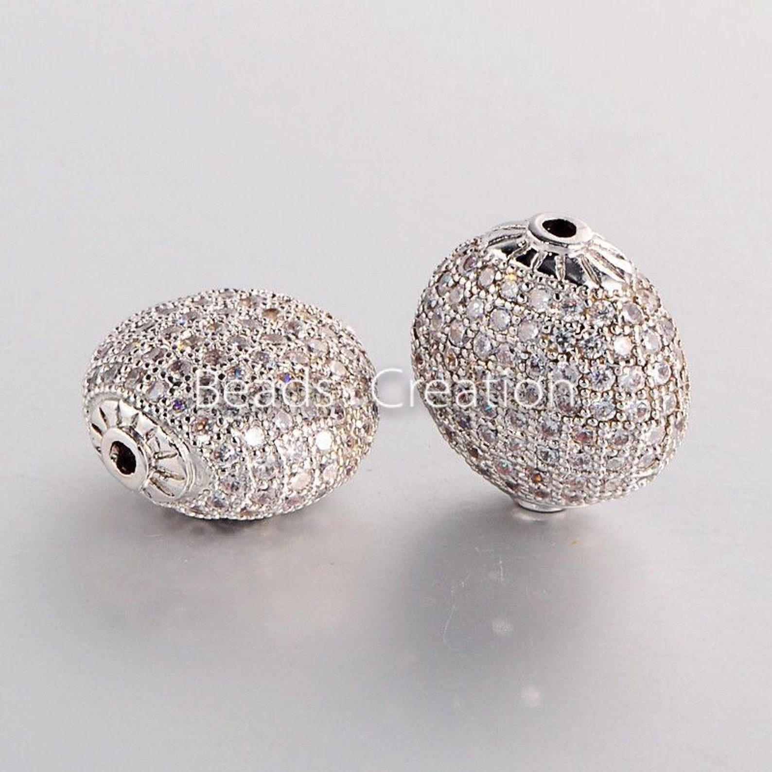 1pc/10pcs CZ Micro Pave Flat Puffy Round Beads CZ Cubic | Etsy