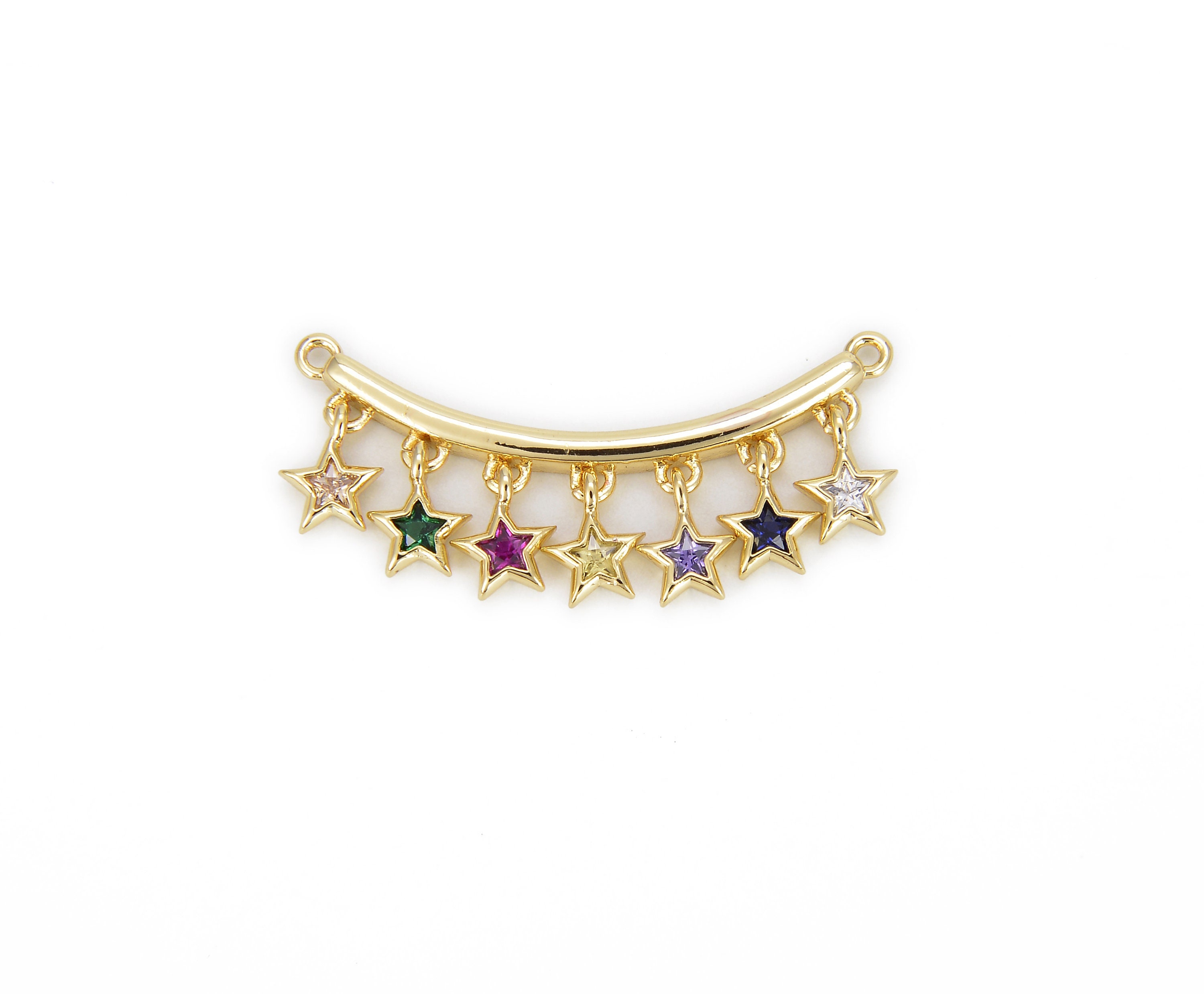 Multiple CZ Stars Connector, 18K Gold Star Connector, Star Pendant ...