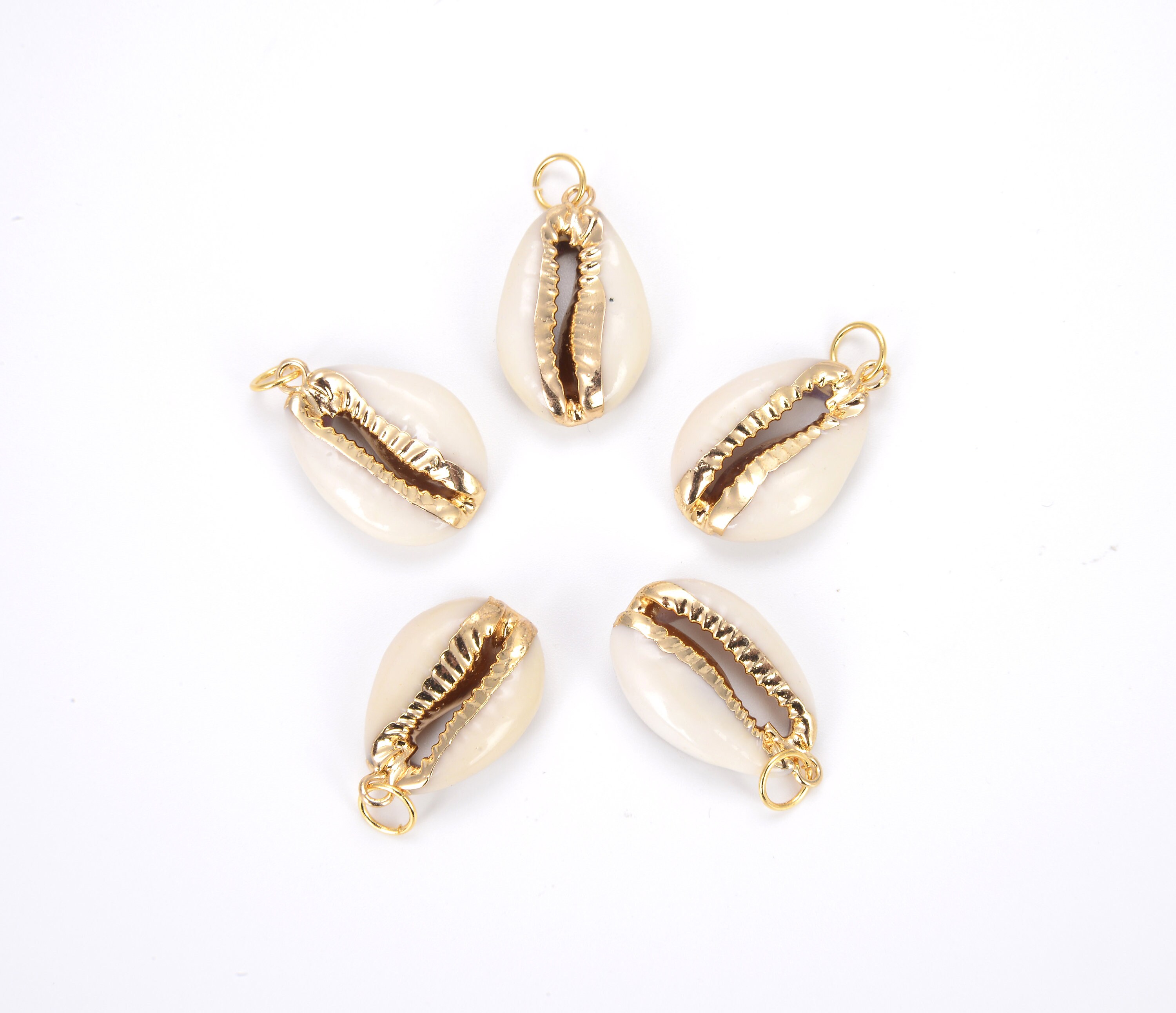 Cowrie Shell 14K Gold Charm Pendant, Seashell Charm, Natural Sea Shell ...