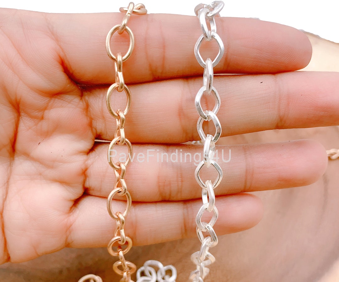 Brush Gold Rolo Cable Chain by Foot, Matte Gold Silver Cable Rolo Chain ...