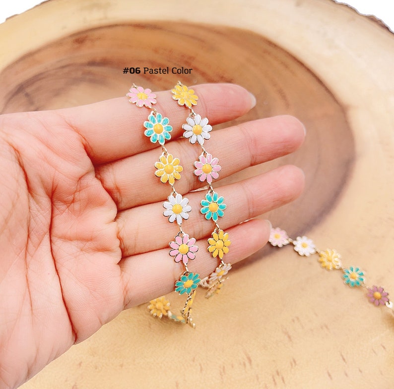 Daisy Flower Enamel Chain by Foot, Gold Filled 10mm Flower Chain by ...