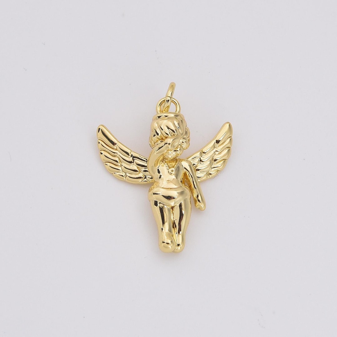 Weeping Baby Cherub Angel Charm, Gold Filled Angel Pendant, Valentine ...