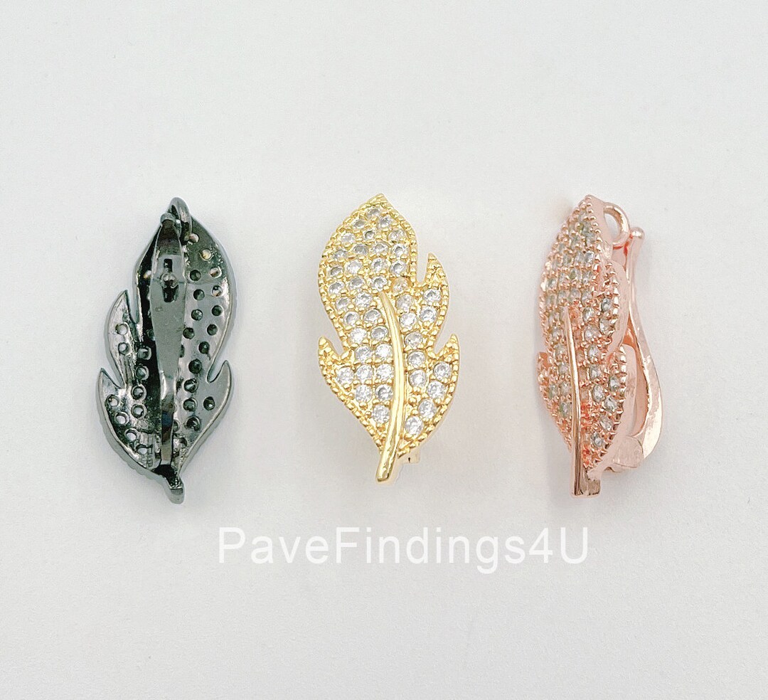 18K Gold Leaf Pendant Bail CZ Clasp Removable Pendant Bail Clasp ...