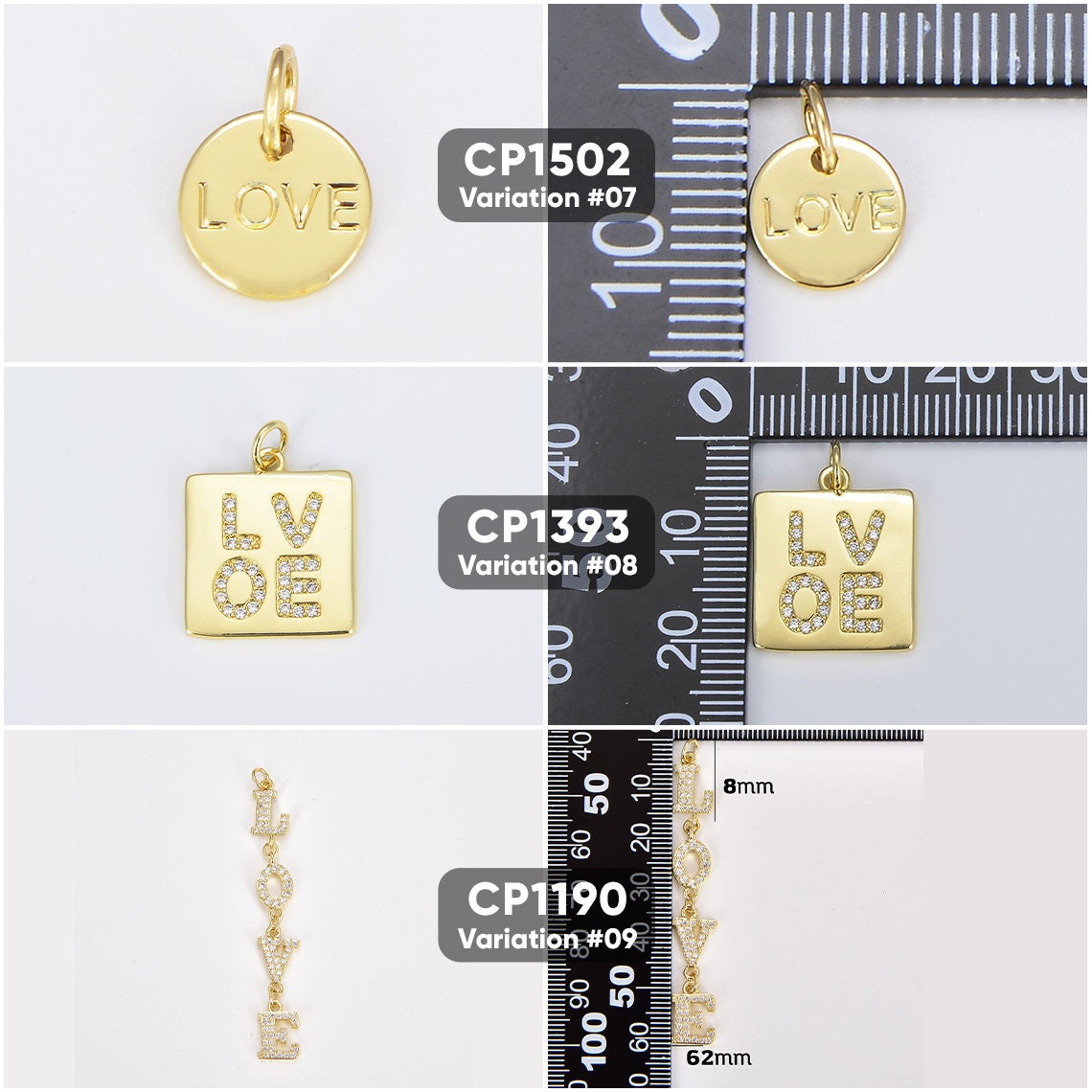 18K Gold Filled Dainty Charms, Love Charms Pendant, Gold Love Pendant ...
