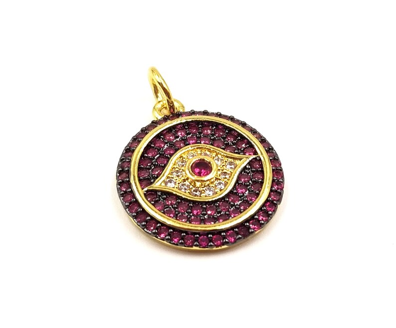 Evil Eye Pendant 18K Gold Micro Pave CZ Round Evil Eye - Etsy