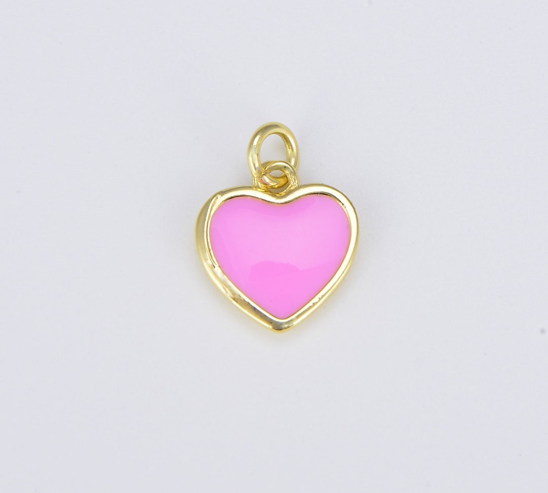 1PC - Enamel Heart Charm, Lovely Heart Pendant, Gold Filled Over Brass ...