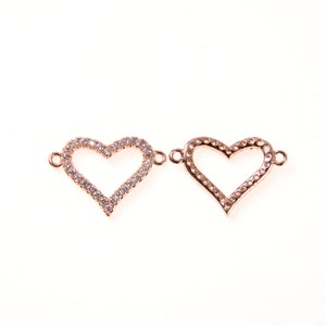 Heart Connector, 14K Gold CZ Micro Pave Heart Connector, Cubic Zirconia ...