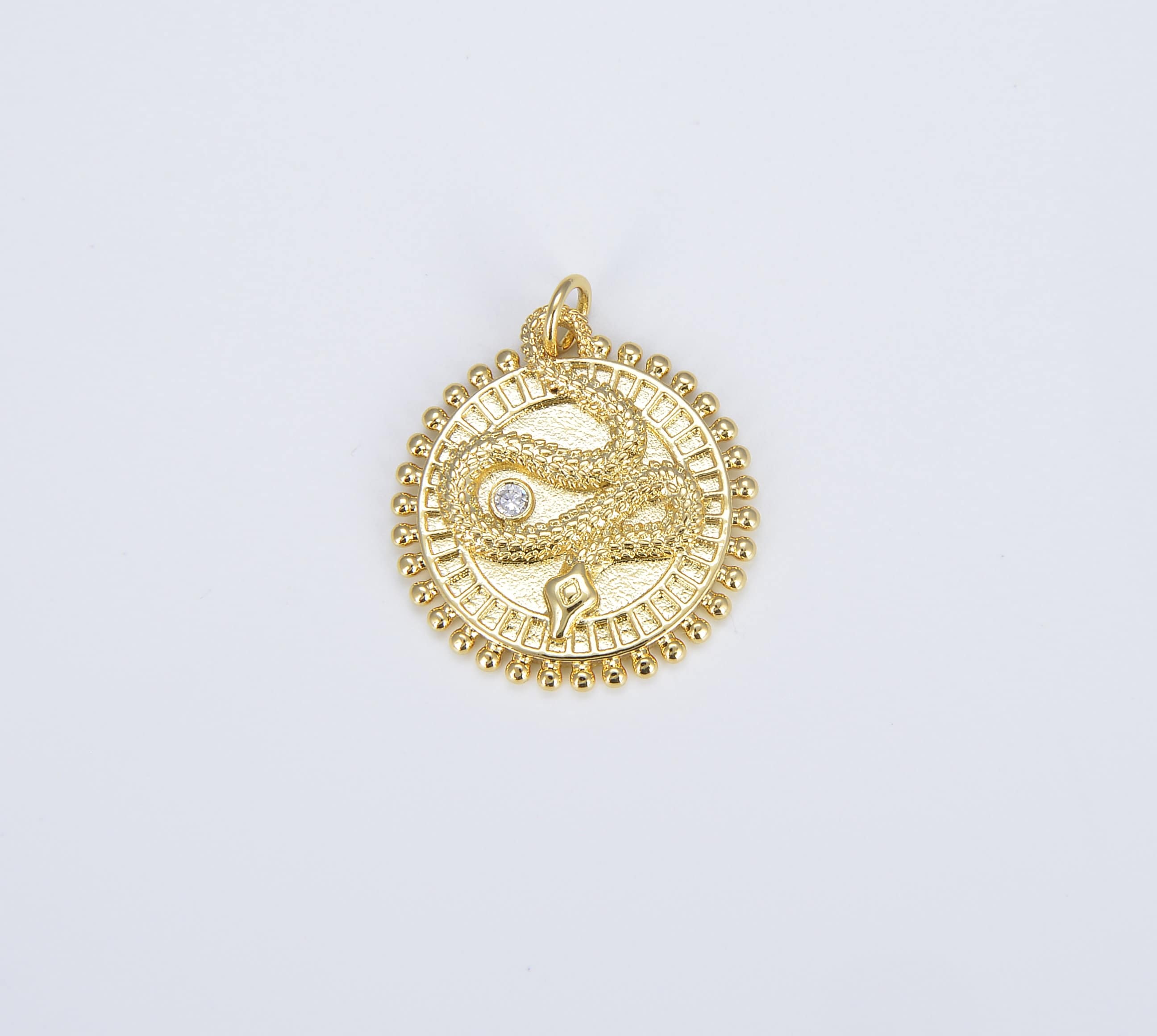 18K Gold Snake Charm Gold Medallion Coin Pendant 18mm Round - Etsy