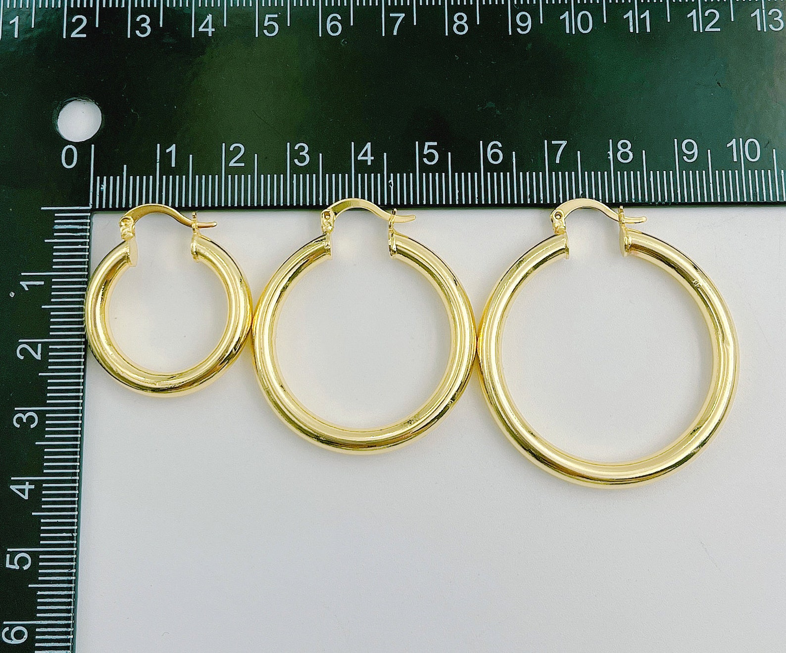 18K Gold Chunky Hoop Earrings, Fat Hoop Earrings, Chubby Hoop Earrings ...