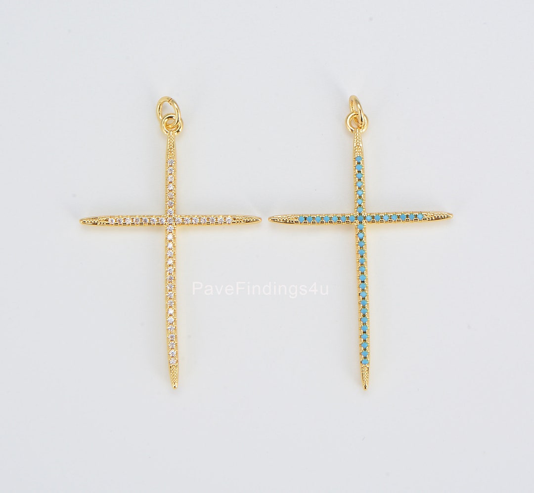 22K Gold Shiny Gold Cross Charm, CZ Micro Pave Cross Pendant, Crucifix ...