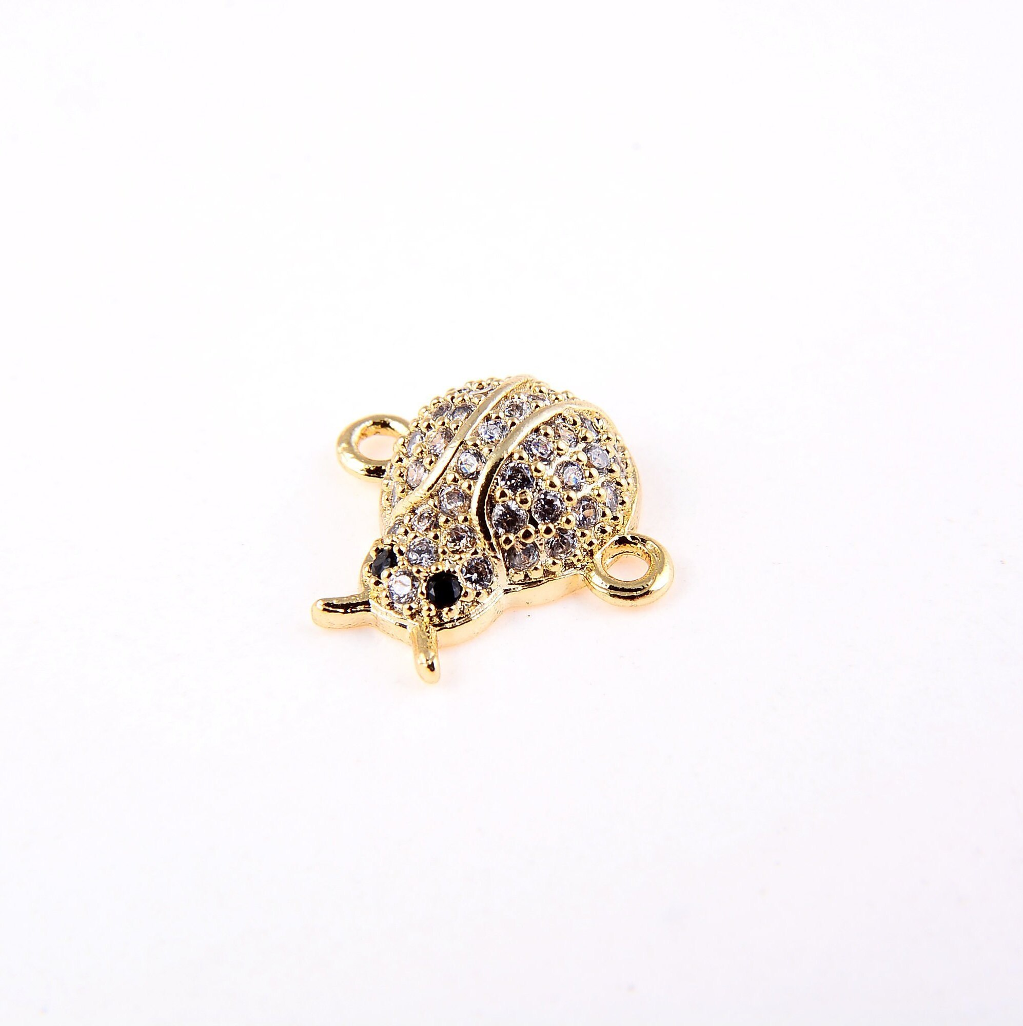18K Gold Micro Pave CZ Ladybird/lady Bug Beads, Turquoise Micro Pave ...