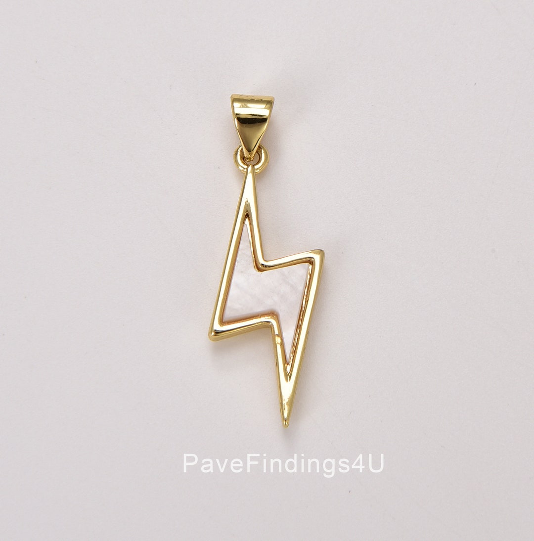 Buy Natural Shell Lightning Bolt Charm, Gold Filled Lightning Pendant ...
