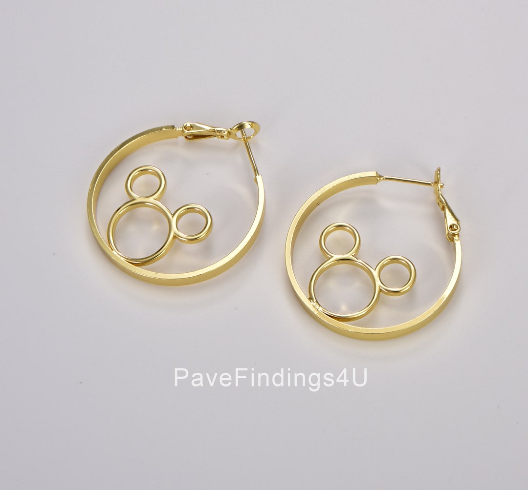 1 Pair Mickey Mouse Hoop Earrings Gold Filled Mouse Head Stud - Etsy