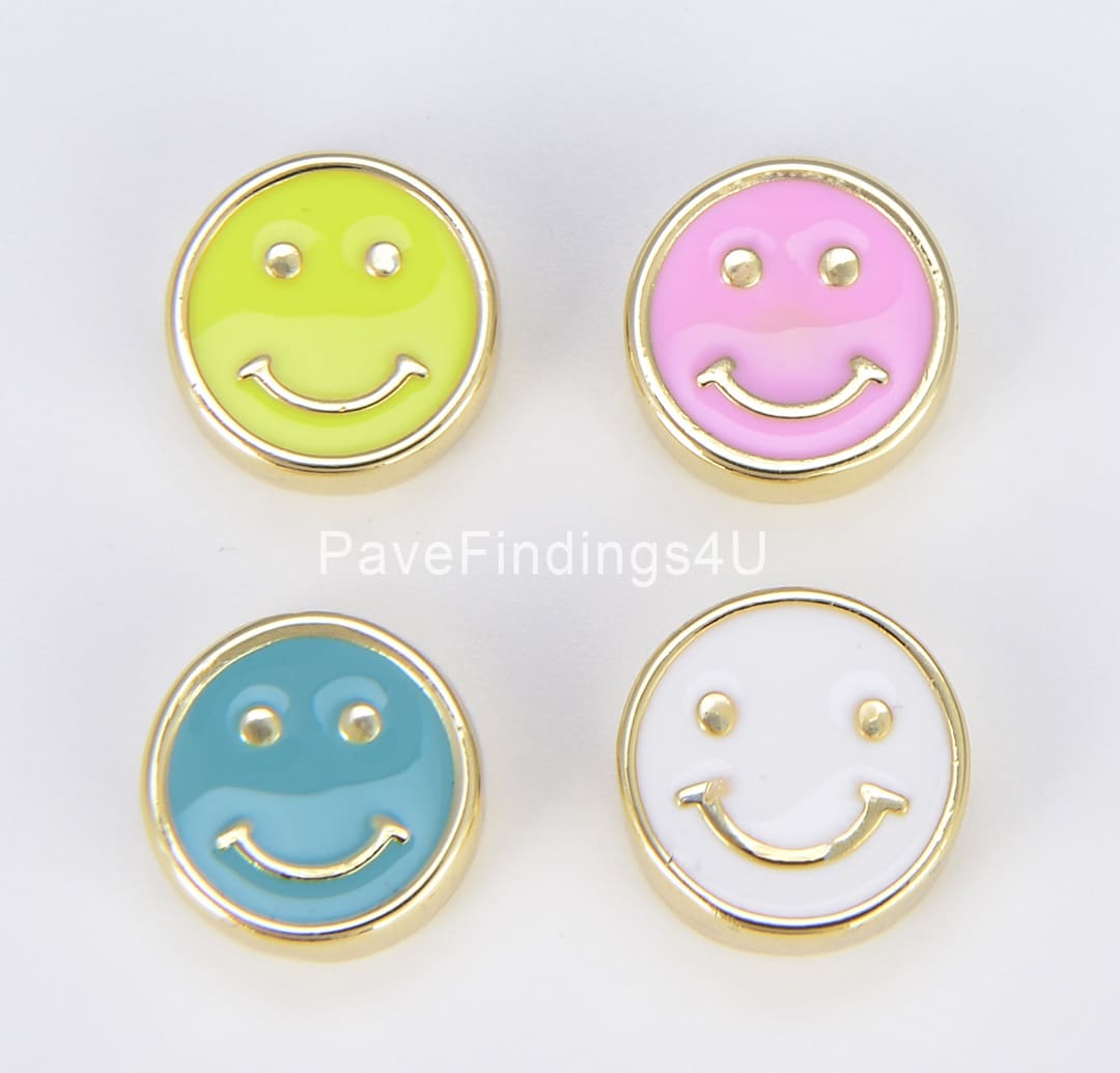 11mm Enamel Heart Happy Face Bead, Smile Face Bead, Happy Face, Gold ...