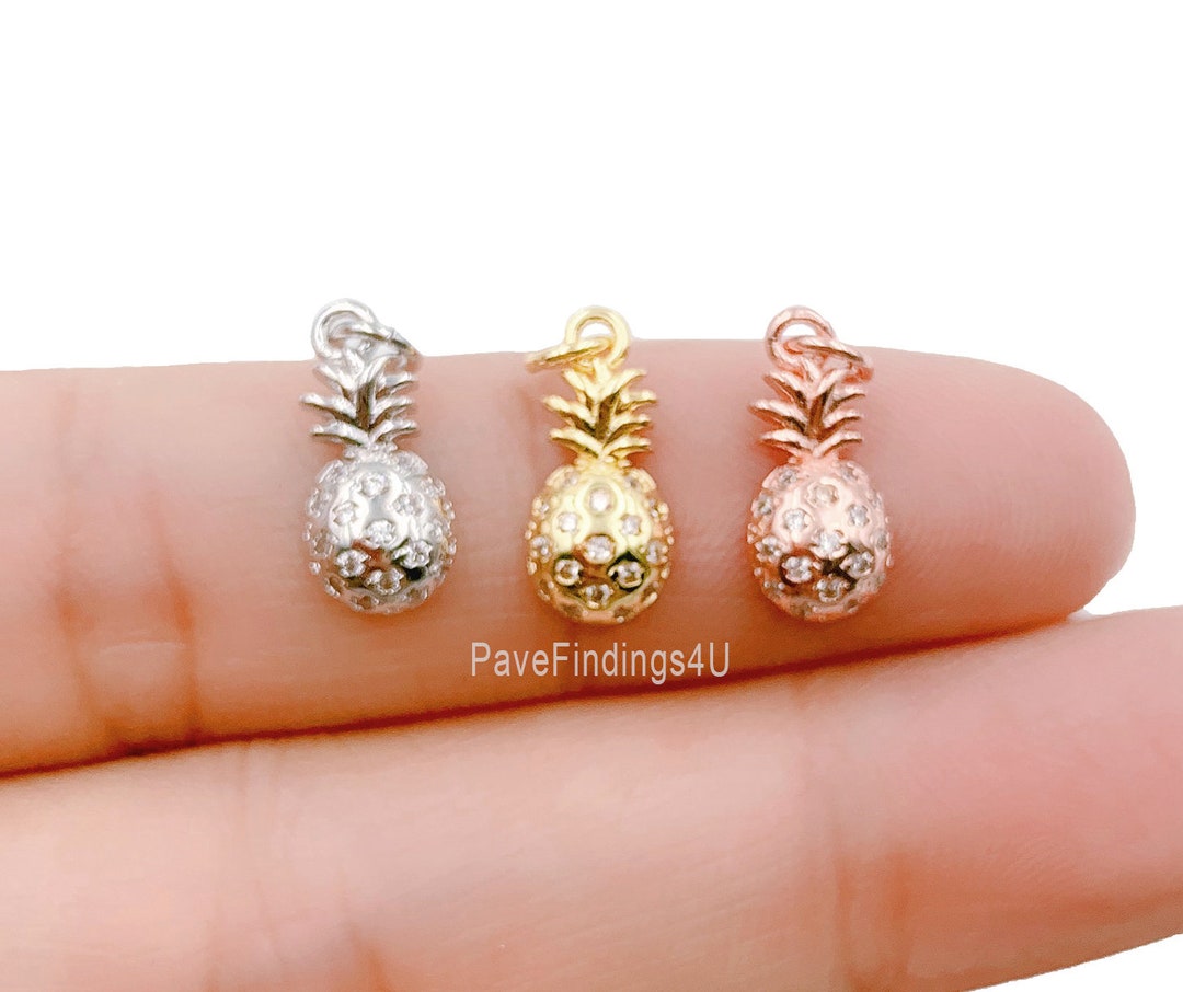 24K Gold Small Pineapple Charm, CZ Micro Pave Pineapple Pendant ...