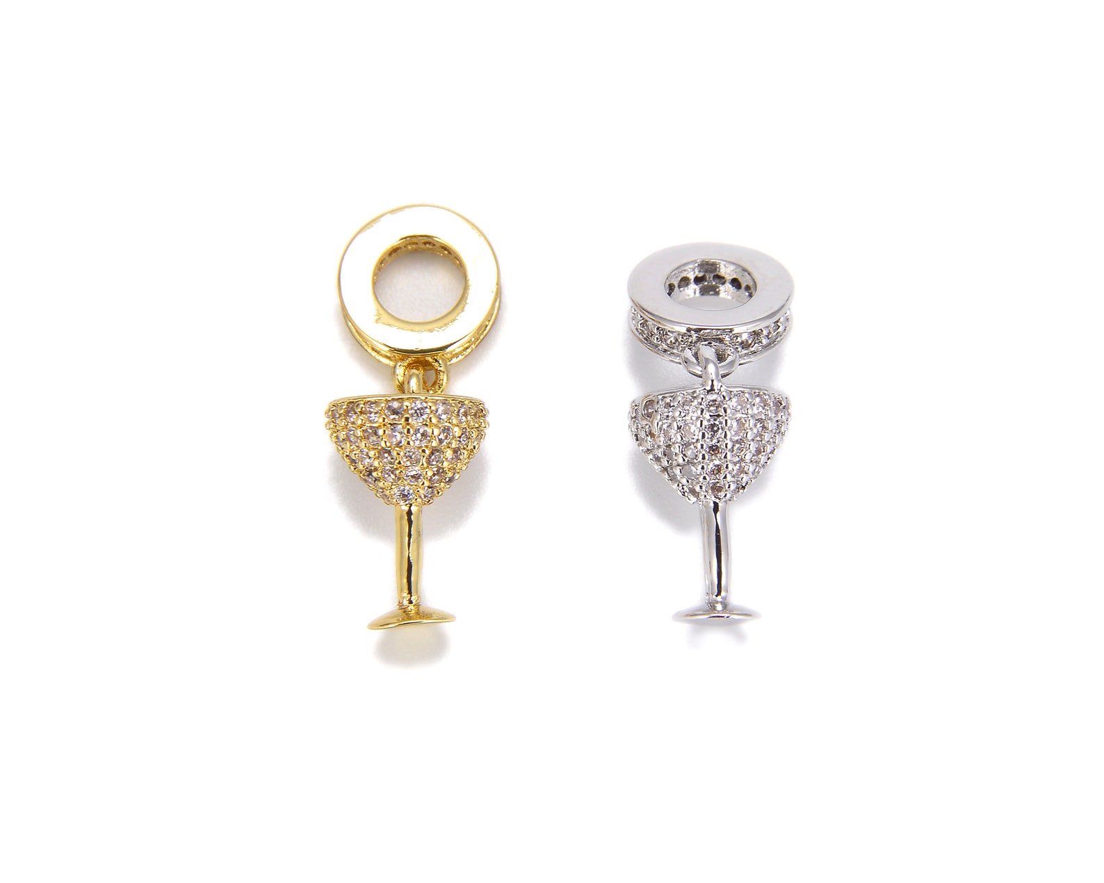 24K Gold Cocktail Glass Charm, CZ Micro Pave Glass Charm, Cocktail ...