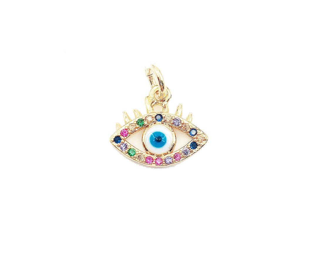 24K Gold Multiple CZ Evil Eye Charm, Evil Eye Necklace, Evil Eye ...