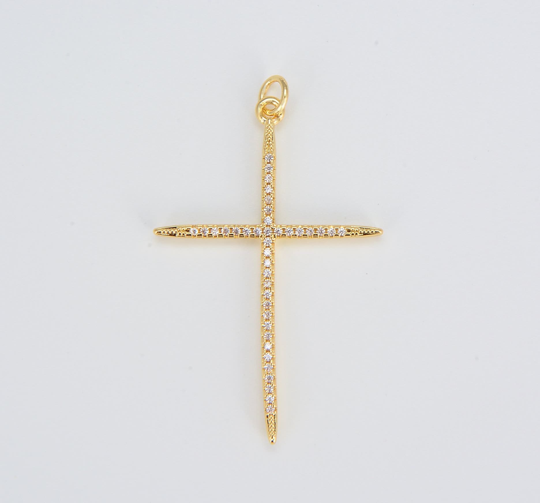22K Gold Shiny Gold Cross Charm CZ Micro Pave Cross Pendant - Etsy